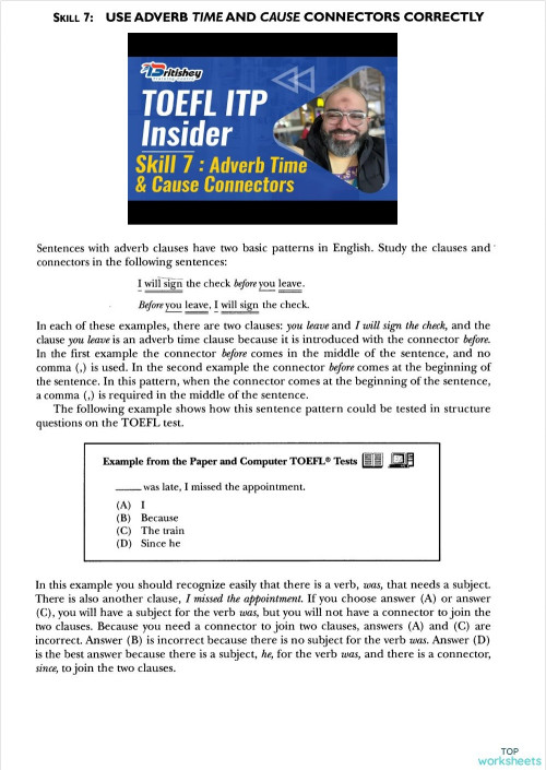 SK07-adverb time and cause connectors. Interactive worksheet ...
