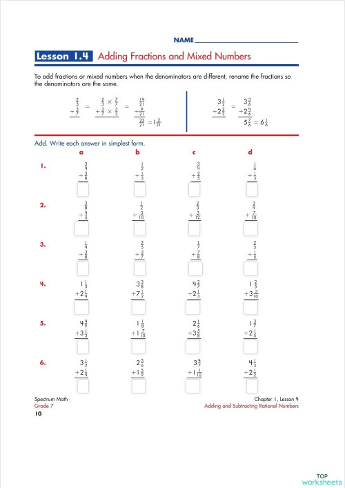Adding Fractions With Like Denominators. Interactive worksheet ...