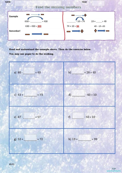 YR4: FIND THE MISSING NUMBERS. Interactive worksheet | TopWorksheets