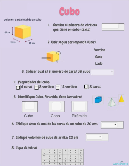 Actividad Cubo. Ficha interactiva | TopWorksheets