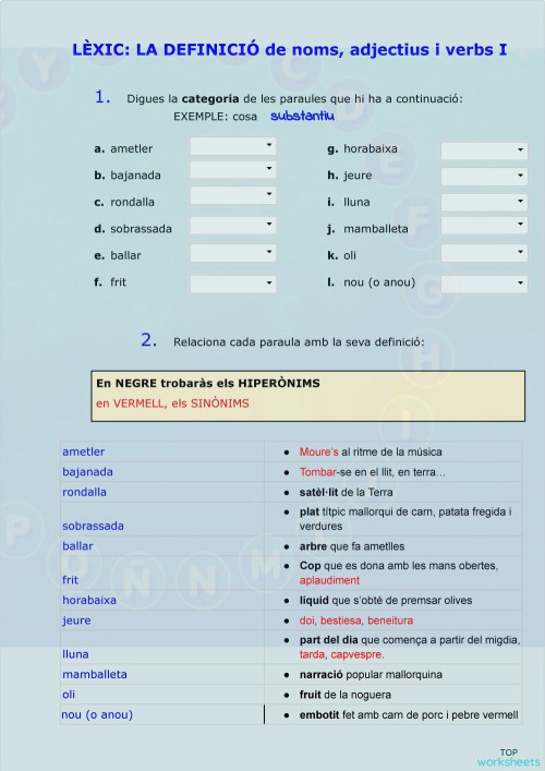 APRÈN A DEFINIR. Fitxa interactiva | TopWorksheets