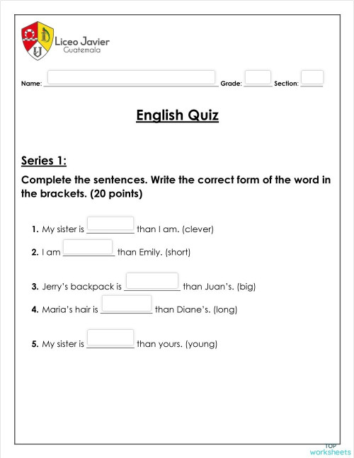 English Quiz Unit 2. Interactive worksheet | TopWorksheets