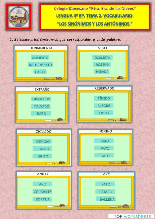 Tema 2. Vocabulario. Los sinónimos y los antónimos.. Ficha interactiva ...