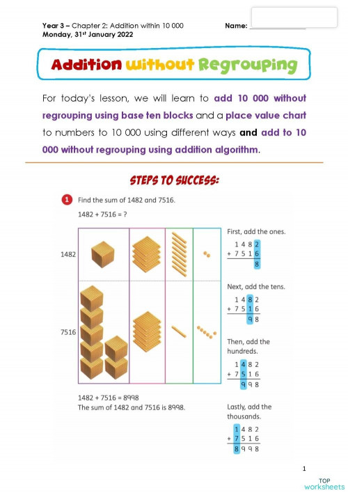 Year 3 Mathematics Week 5(a). Interactive worksheet | TopWorksheets
