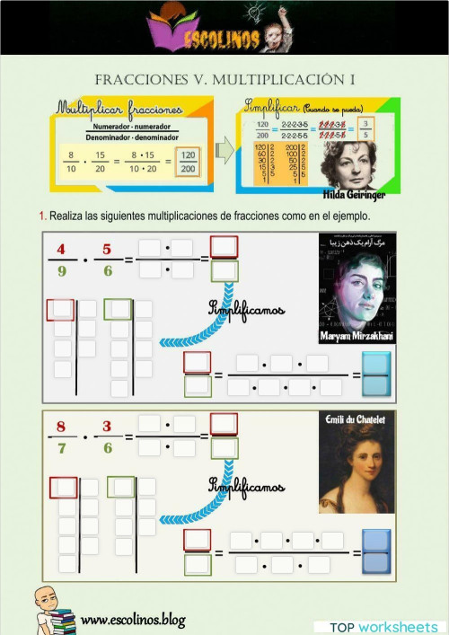 Fracciones V. Multiplicación I. Ficha interactiva | TopWorksheets