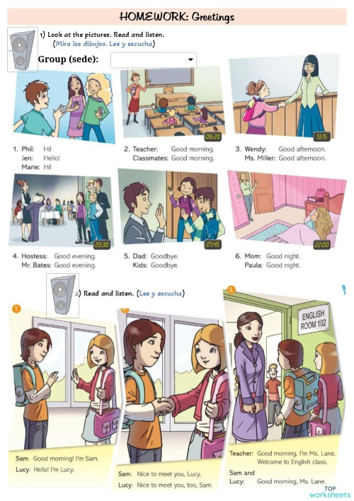 HOMEWORK: Greetings.. Interactive worksheet | TopWorksheets