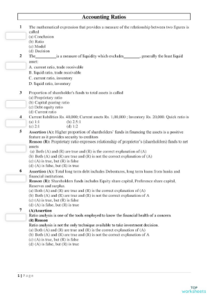 TEST ON RATIO ANALYSIS. Interactive worksheet | TopWorksheets