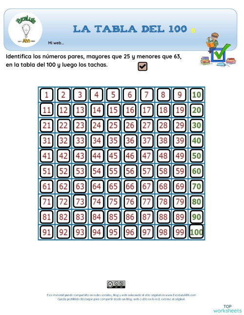 La tabla del 100: pares 05. Ficha interactiva | TopWorksheets