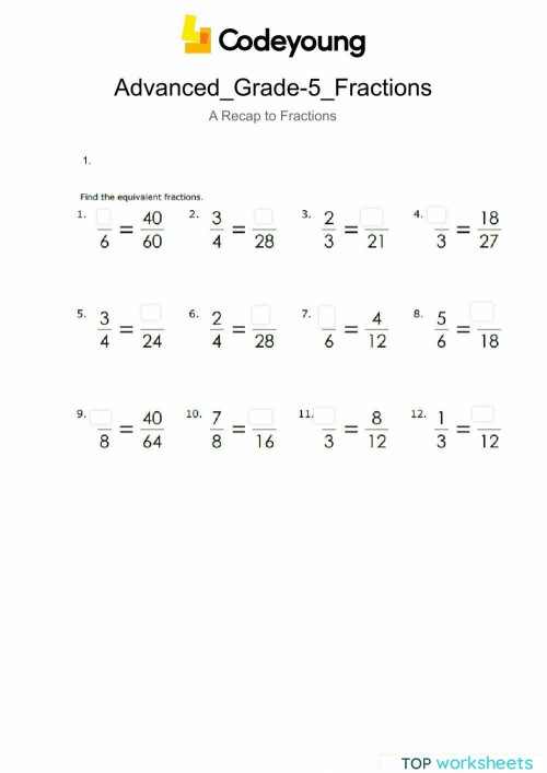Advanced-A Recap to Fractions. Interactive worksheet | TopWorksheets