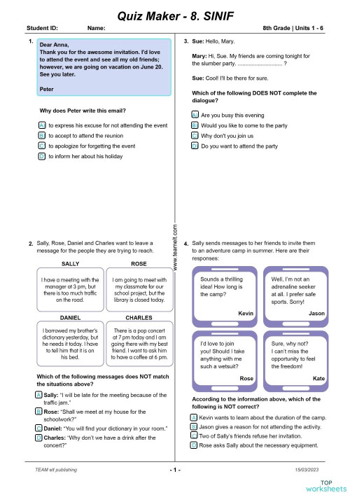 8th Grade | Units 1 - 6. Interactive worksheet | TopWorksheets