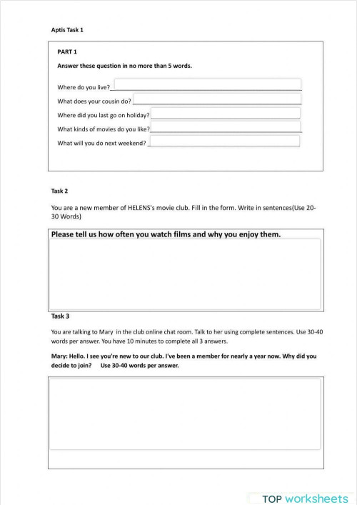Aptis advanced writing 6. Interactive worksheet | TopWorksheets