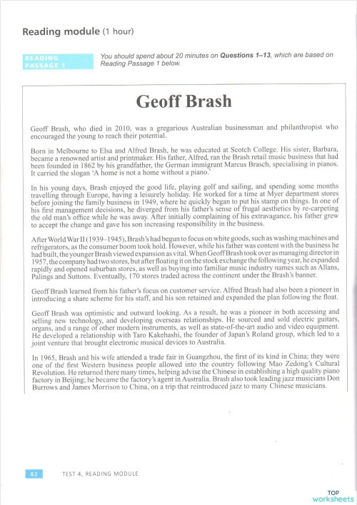 Selective Schools Reading Test 1b. Interactive worksheet | TopWorksheets