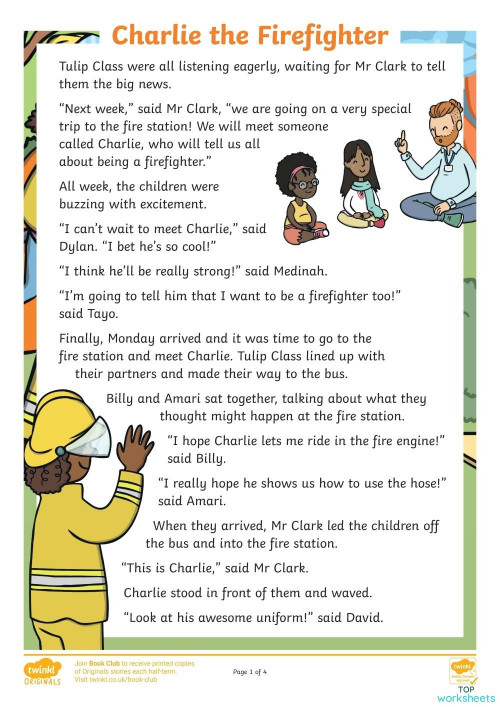Charlie the Firefighter. Interactive worksheet | TopWorksheets