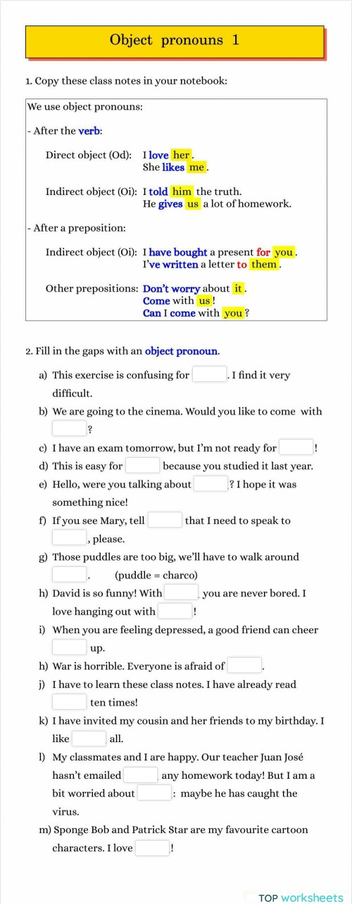 Personal pronouns: interactive worksheets and online exercises ...