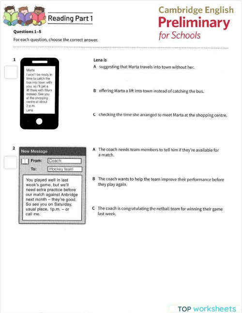 PET 2020 Reading parts 1 & 2. Interactive worksheet | TopWorksheets