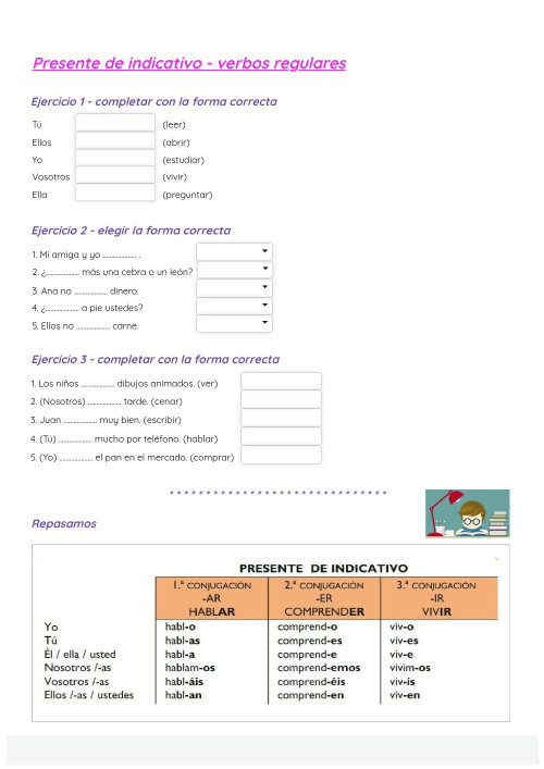 Presente de indicativo - verbos regulares. Ficha interactiva ...