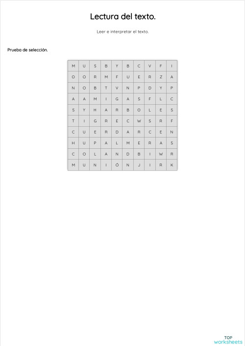 Lectura del texto.. Ficha interactiva | TopWorksheets