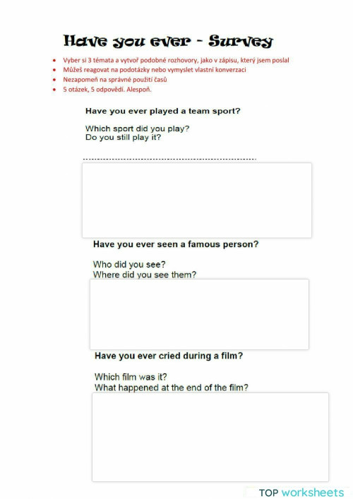 Have you ever survey. Interactive worksheet | TopWorksheets