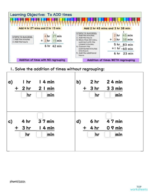 ADDITION OF TIMES. Interactive worksheet | TopWorksheets