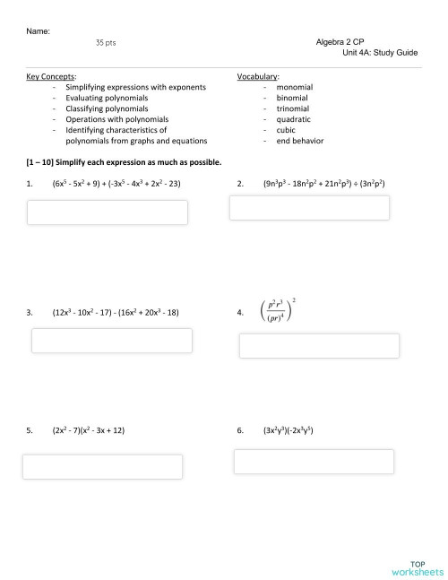 Worksheets Algebraic Expressions With Exponents
