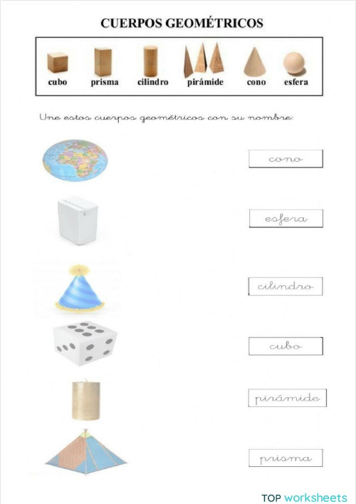 Cuerpos geométricos. Ficha interactiva | TopWorksheets