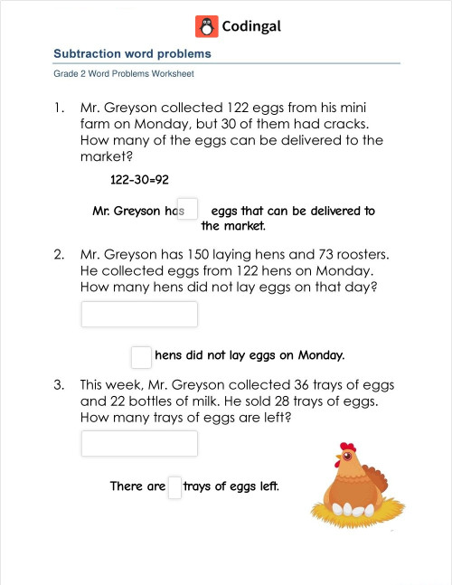 M_G02M06L31_WC02_Subtraction using 2 and 3 digit word problems.. Interactive worksheet ...