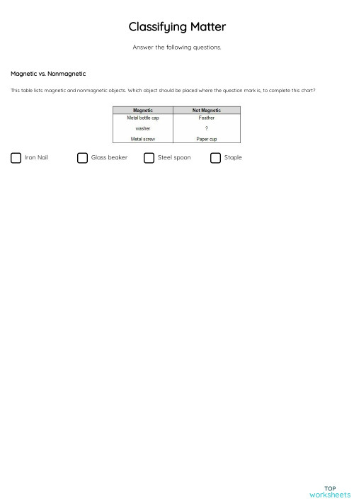 Classifying Matter. Interactive worksheet | TopWorksheets