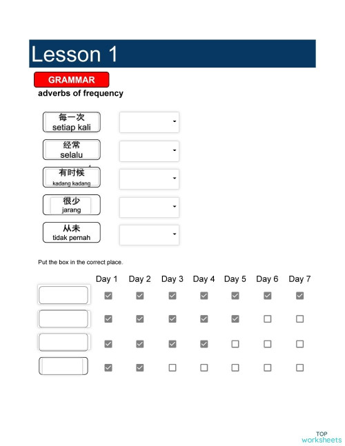 Lesson 1 - Pre A2 - Frequency of Adverbs. Interactive worksheet ...