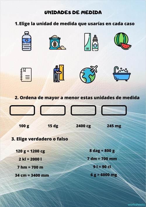 Unidades de medida: fichas interactivas y ejercicios online | TopWorksheets