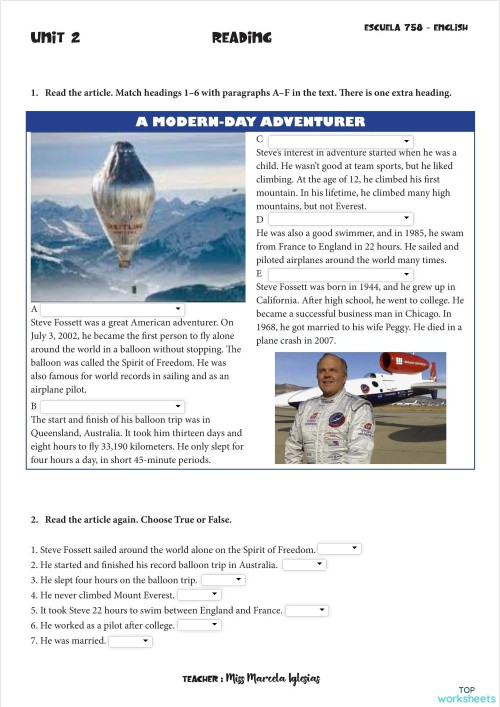 Unit 2 - Lesson 5 - Reading 2. Interactive worksheet | TopWorksheets