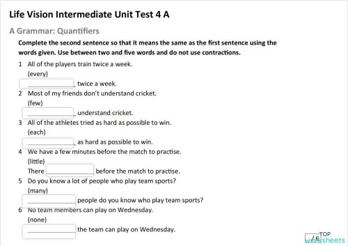 Life Vision Int TEST Unit 4. Interactive worksheet | TopWorksheets
