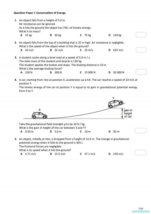 Paper 1 Conservation of Energy. Interactive worksheet | TopWorksheets