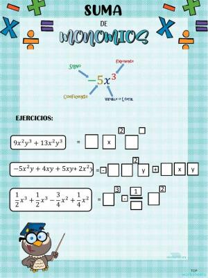 Suma de monomios. Ficha interactiva | TopWorksheets