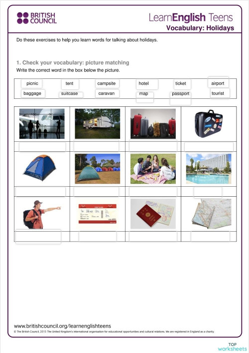 Drag and drop words on the pictures. Interactive worksheet | TopWorksheets