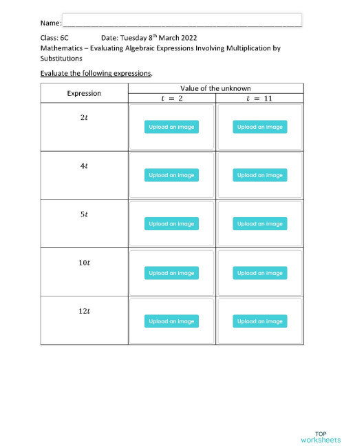 Evaluate Algebraic Expressions. Interactive worksheet | TopWorksheets
