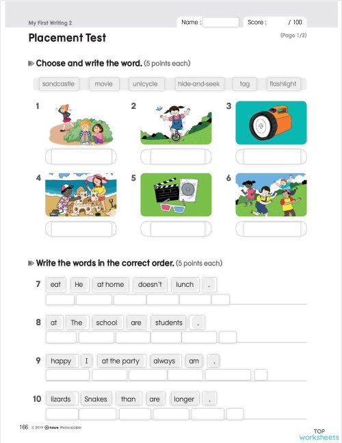 Writing Booster - Placement Test. Interactive worksheet | TopWorksheets