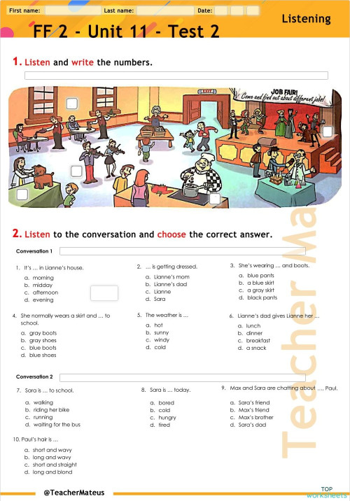 FF 2 - Unit 11 - Test 4 - Listening - TM0349. Interactive worksheet ...