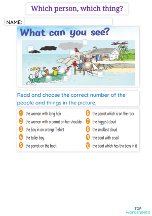 Which person, which thing?. Interactive worksheet | TopWorksheets