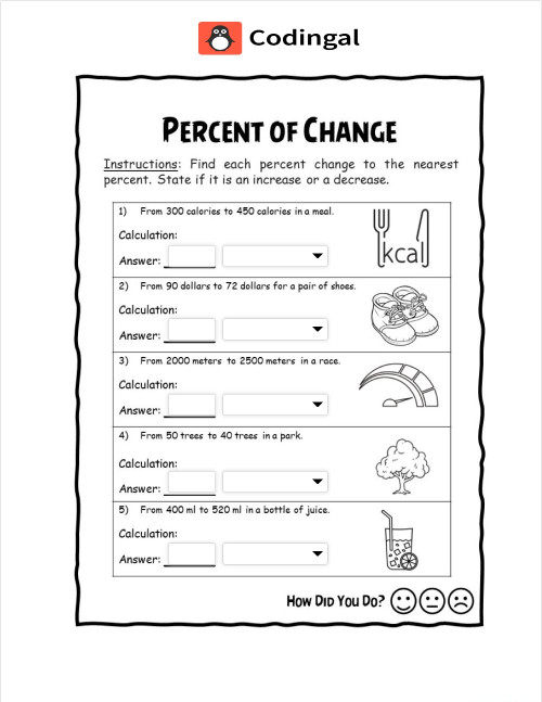 M_G07T03_WC04_Percent Change. Interactive worksheet | TopWorksheets