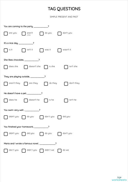 TAG QUESTIONS. Interactive worksheet | TopWorksheets