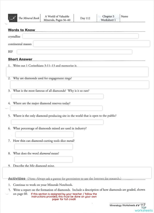 Chapter 5: Pg 117 A World of Valuable Minerals Worksheet 1. Interactive ...