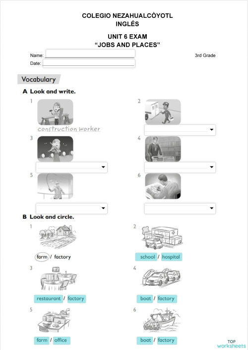 3rd Grade Unit 6 Exam. Ficha interactiva | TopWorksheets