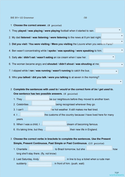 Writing exam A1.3. Interactive worksheet | TopWorksheets