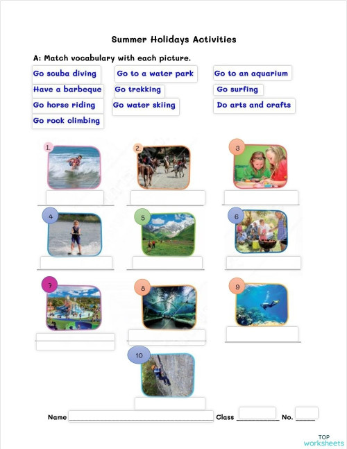 Summer Holiday Activities. Interactive worksheet | TopWorksheets