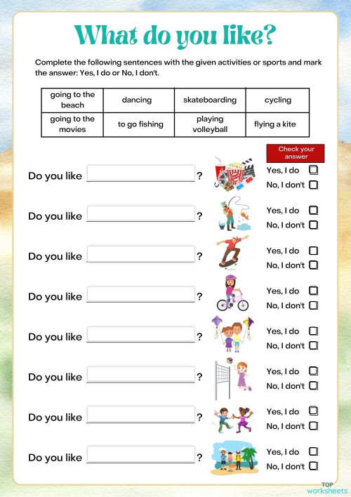 Likes and Dislikes Practice. Interactive worksheet | TopWorksheets Likes and Dislikes Practice. Interactive worksheet | TopWorksheets