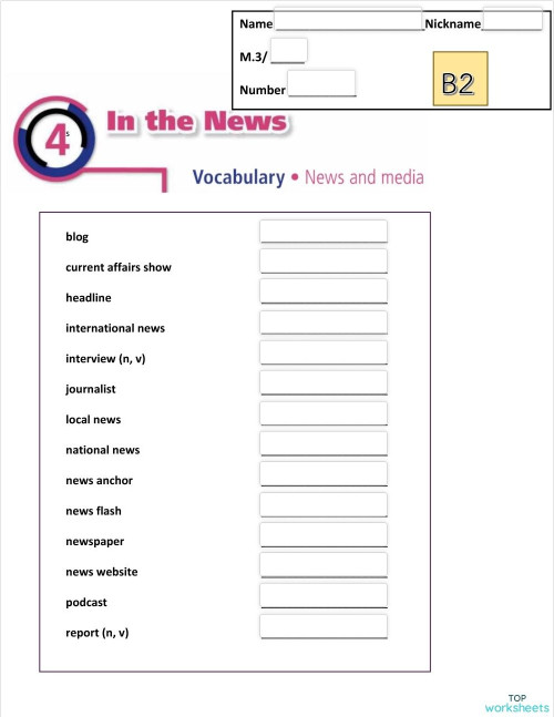 B2 News and Media. Interactive worksheet | TopWorksheets