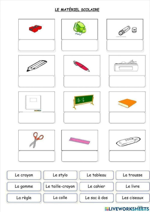 Le matériel scolaire. Ficha interactiva | TopWorksheets