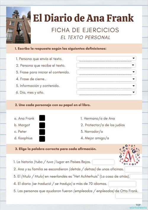 El Diario de Ana Frank. Ficha interactiva | TopWorksheets