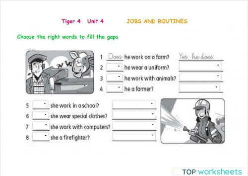 Jobs and routines. Interactive worksheet | TopWorksheets