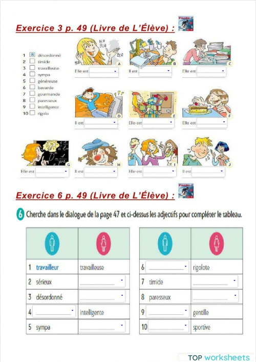 Dans ma classe il y a LE p 49. Fiche interactive | TopWorksheets